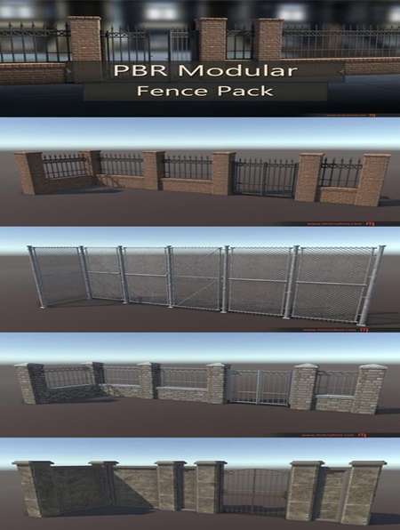 PBR Modular Fence Pack VR / AR / low-poly 3D model